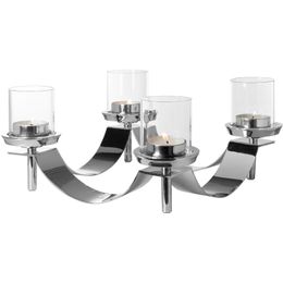 Kerzenleuchter Fink "GALLERY", silber (silberfarben), H:17,5cm &Oslash;:38,5cm, Aluminium, Edelstahl, Glas, Kerzenhalter, Leuchter-Kranz mit Glas, 4-flammig, Adventskranz
