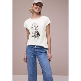 Shirttop Street One, Damen, Gr. 42, wei&szlig; (sanftes wei&szlig;), Jersey, Obermaterial: 50% Baumwolle, 50% Modal, bedruckt, normal h&uuml;ftbedeckend, Rundhals, abgesteppte Kante, Tops Shirttop, Sommershirt mit Print