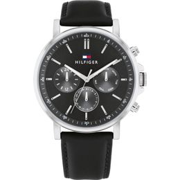 Multifunktionsuhr Tommy Hilfiger "TYSON", schwarz, Armbanduhren, Herren, Quarzuhr, Armbanduhr, Herrenuhr, Datum, Lederarmband