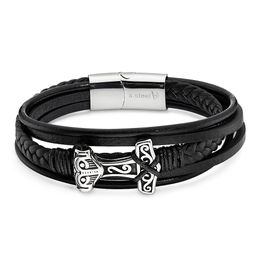Armband Bruno Banani "Schmuck Geschenk Armband", edelstahlfarben, schwarz, Armb&auml;nder, Damen, 21,5cm, Edelstahl Lederimitat, Edelstahl, Lederimitat, Armband