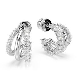Paar Creolen Swarovski "Schmuck Geschenk Hyperbola Ohrringe", silber (metallfarben, kristallwei&szlig;, kristallwei&szlig;), Ohrringe, Damen, Metall, mit Swarovski Kristall