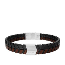 Armband Fossil "Schmuck Geschenk Edelstahl Leder Armschmuck Armkette Jewelry", braun, schwarz, edelstahlfarben, Armb&auml;nder, Damen, 21,5cm, Edelstahl Leder, Edelstahl, Leder, Armband