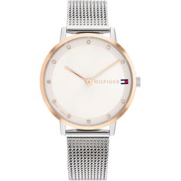Quarzuhr Tommy Hilfiger "PIPPA", silber (silberfarben, wei&szlig;), Armbanduhren, Damen, Quarzuhr, Armbanduhr, Damenuhr, analog, Edelstahlarmband