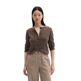 Marc O'Polo Cardigan MARC O'POLO "aus Boucl&eacute;-Garn", Damen, Gr. XL, chalky braun, Obermaterial: 78% Baumwolle, 22% Polyamid, unifarben, regular fit, Rundhals, Strickjacken