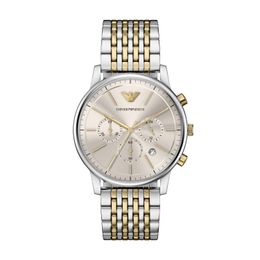 Chronograph Emporio Armani, gelbgoldfarben, edelstahlfarben, grau, Armbanduhren, Herren, Chronograph, Quarzuhr, Armbanduhr, Herrenuhr, Edelstahlarmband, analog, Tag