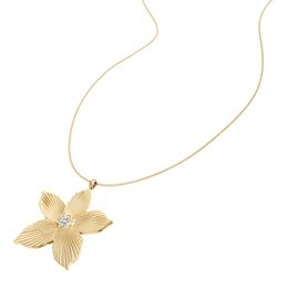 Kette mit Anh&auml;nger Fossil "Schmuck Geschenk Edelstahl Halskette Blume Sutton", gelbgoldfarben, kristallwei&szlig;, Halsketten, Damen, Edelstahl, L: 71 B: 1,5mm, mit Glasstein, B:1,5mm