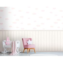 Livingwalls Fototapete LIVING WALLS "Wallpanel Tapete Wandpaneele Motivtapete Wolken Landhaus", wei&szlig; (creme,wei&szlig;,rosa), B:1,59m H:0,02m L:2,8m, Vlies, Tapeten, Vliestapete Kinderzimmer f&uuml;r Schlafzimmer Wohnzimmer Wandpaneele Flur