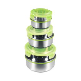 Frischhaltedose King "KLICKBOX, Dose inkl. Deckel", silberfarben, gr&uuml;n, Edelstahl, Lebensmittelaufbewahrungsbeh&auml;lter, Frischhaltedose, luftdicht, Inhalt ca.: 1.200 ml, 650 ml, 350 ml
