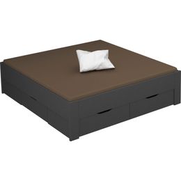 Stauraumbett Rauch "Aditio", grau (graumetallic), B:186cm H:50cm L:208cm, Betten, Stauraumbett, ohne Kopfteil, inklusive Schubk&auml;sten