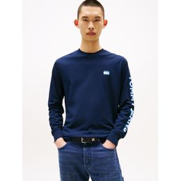 Langarmshirt Tommy Jeans "TJM REG POP COL NW CLSC LS T EXT", Herren, Gr. XXL, blau (schwarz night navy), Single Jersey, Obermaterial: 100% Baumwolle, unifarben, regular fit normal, Rundhals, eingesetzt Rippb&uuml;ndchen, Shirts Langarmshirt, Mit Rundhalsausschnitt