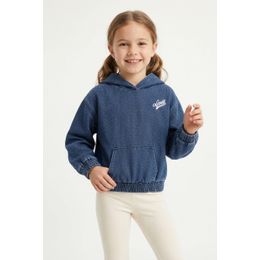 Kapuzensweatshirt LEVI'S KIDS "LVG DENIM HOODIE", M&auml;dchen, Gr. 12 (152), dance around, Denim/Jeans, Obermaterial: 81% Baumwolle, 17% Polyester, 2% Viskose, normal, elastischer Bund, Sweatshirts, in trendy Denim-Qualit&auml;t