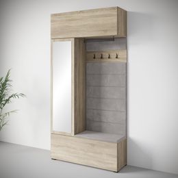 Garderoben-Set Home Affaire "TEJO", eiche sonoma, B:115cm H:231,9cm T:37,5cm, Holzwerkstoff, Kastenm&ouml;bel-Sets, Spiegel Schrank Element flexibel links/rechts einsetzbar