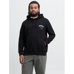 Jack & Jones PlusSize Kapuzensweatshirt "JORMEADOWS SWEAT HOOD PLS", Herren, Gr. 4XL, schwarz, angeraute Sweatware, Obermaterial: 100% Baumwolle, JACK & JONES PLUSSIZE, bedruckt, regular fit normal, Rippb&uuml;ndchen, Sweatshirts