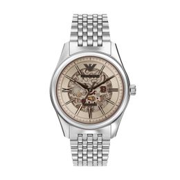 Automatikuhr Emporio Armani, edelstahlfarben, silberfarben, Armbanduhren, Herren, Automatikuhr, Armbanduhr, Herrenuhr, Mechanische Uhr, Edelstahlarmband, analog