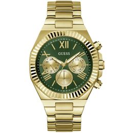 Multifunktionsuhr Guess "EQUITY", gold (goldfarben, gr&uuml;n), Armbanduhren, Herren, Armbanduhr, Quarzuhr, Herrenuhr, Edelstahlarmband