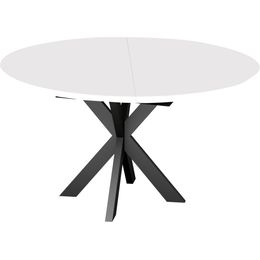 M&auml;usbacher Esstisch M&Auml;USBACHER, schwarz feinstruktur, wei&szlig; matt lack, schwarz feinstruktur, wei&szlig; matt lack nb, B:130cm H:76cm T:130cm, Tische, Esstisch, Runder Esstisch, Metallgestell in Stern-Form, ausziehbar