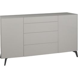M&auml;usbacher Kommode M&Auml;USBACHER "Imola", grau (kreidegrau matt lack, glas kreidegrau glanz), F&uuml;&szlig;e aus Metall,4 Packst&uuml;cke, 2 Stk., 2 Stk., Sideboards, Kommode, Kommode mit Glasfront und Glasoberplatte