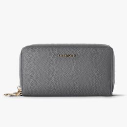 Geldb&ouml;rse LAZAROTTI "Bologna Leather XL Double Zip-Around Geldb&ouml;rse RFID Leder 20 cm", Damen, grau, Leder, Kleinlederwaren