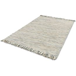 Sch&ouml;ner Wohnen Kollektion Teppich "Arina", blau, B:200cm H:10mm L:300cm, Baumwolle, Wolle, SCH&Ouml;NER WOHNEN-KOLLEKTION, Teppiche, Teppich, 80% reine Wolle, gewebte Struktur, meliert, mit Fransen, Wohnzimmer