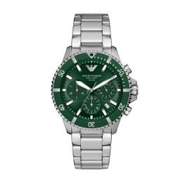Chronograph Emporio Armani "WORLD EXPLORER", gr&uuml;n (edelstahlfarben, gr&uuml;n), Armbanduhren, Herren, Chronograph, Armbanduhr, Solar, Herrenuhr, Edelstahlarmband, analog, Tag