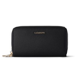 Geldb&ouml;rse LAZAROTTI "Bologna Leather XL Double Zip-Around Geldb&ouml;rse RFID Leder 20 cm", Damen, schwarz, Leder, Kleinlederwaren