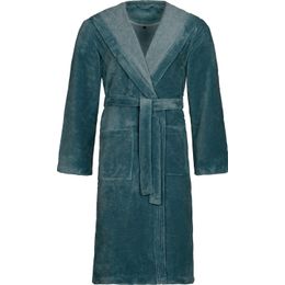 Unisex-Bademantel Vossen "Lynn" Gr. XS, blau (cadet blau), L:120cm, Microfaser-Webfrottier, Hausm&auml;ntel, f&uuml;r Damen & Herren, mit Kapuze, aus Microfaser