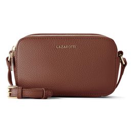 Umh&auml;ngetasche LAZAROTTI "Bologna Leather Umh&auml;ngetasche Camera-Bag Leder Double-Zip 18 cm", Damen, dunkelbraun, Leder, Taschen Umh&auml;ngetasche