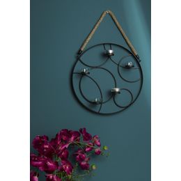 Wandkerzenhalter "Kirill", schwarz, B:37cm H:7cm T:37cm, Glas, Metall, MyFlair M&Ouml;BEL & ACCESSOIRES, Kerzenhalter, Landhaus, aus Metall mit Kordelaufh&auml;ngung, schwarz, f&uuml;r 5 Teelichter