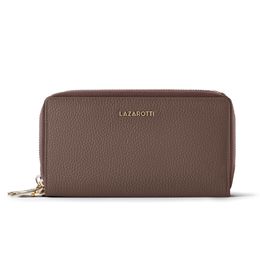 Geldb&ouml;rse LAZAROTTI "Bologna Leather XL Double Zip-Around Geldb&ouml;rse RFID Leder 20 cm", Damen, taupe, Leder, Kleinlederwaren