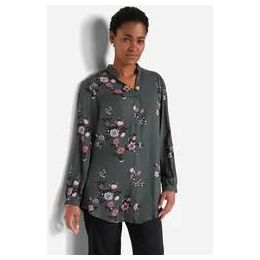 Longbluse bonprix, Damen, Gr. 46, gr&uuml;n (eukalyptusgr&uuml;n gebl&uuml;mt), Web, Obermaterial: 100% Viskose, bedruckt, gebl&uuml;mt, loose fit Po-bedeckend, V-Ausschnitt, 1-Knopf-Manschette, Blusen Longbluse, in lockerer Tunika-Passform, aus Viskose, hinten l&auml;nger geschnitten