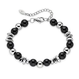 Edelstahlarmband Bruno Banani "Schmuck Geschenk Edelstahlarmband mit schwarzen Achatkugeln", edelstahlfarben, schwarz, schwarz, Armb&auml;nder, Herren, 23cm, Edelstahl, Edelstahlarmband, mit Achat