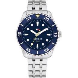 Quarzuhr Tommy Hilfiger "KIDS", silber (silberfarben, blau), Armbanduhren, Kinder, Quarzuhr, Armbanduhr, Kinderuhr, analog, Edelstahlarmband, Geschenkidee