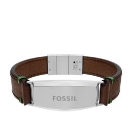 Armband Fossil "Schmuck Geschenk Edelstahl Leder Armschmuck Armkette Everett", braun, edelstahlfarben, gr&uuml;n, hellbraun, Armb&auml;nder, Damen, 21,5cm, Edelstahl Leder Textil, Edelstahl, Leder, Textil, Armband