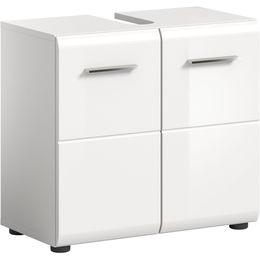 Waschbeckenunterschrank Welltime "FLORENZ, Breite 60cm, 1 Einlegeboden, 2 F&auml;cher", wei&szlig; (wei&szlig; nb, wei&szlig; hochglanz mdf tz), B:60cm H:54cm T:32cm, FSC-zertifizierter Holzwerkstoff, MDF, Schr&auml;nke, Waschbeckenunterschrank, mit Siphonausschnitt, Badm&ouml;bel, Badschrank, Schrank, Kommode, Bad