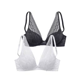 Push-up-BH Petite Fleur, Damen, Gr. 70, Cup D, schwarz (schwarz, wei&szlig;), Microtouch, Obermaterial: 60% Polyamid, 35% Polyester, 5% Elasthan, BHs Push-up-BH, in modischem High-Apex Schnitt