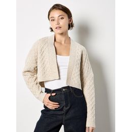 Strickjacke Apricot "Strickjacke", Damen, Gr. M (38), beige (stein), Obermaterial: 77% Polyester PES. 20% Polyacryl PAN. 3% Elasthan EL., uni, Gerippt, Strickjacken Strickjacke, mit Wickelausschnitt und Zopfmuster