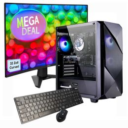 GAMEMAX PC-Komplettsystem "MegaDeal Striker 2599 AMD Ryzen 7 5700X RTX 5060 32GB DDR4 1TB SSD", Energieeffizienz: E (A-G), schwarz, Microsoft Windows 11 Home (64 Bit), 32 GB RAM 1.000 GB SSD, Computer_Komplettsysteme, Windows 11 + MSI MAG 32C6 Curved Monitor, 80cm (32")