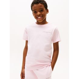 T-Shirt Tommy Hilfiger "MINI CORP T-SHIRT", M&auml;dchen, Gr. 7 (122), rosa (light pink), Jersey, Obermaterial: 100% Baumwolle, unifarben, normal, Rundhals, abgesteppt, Shirts T-Shirt, in Unifarbe