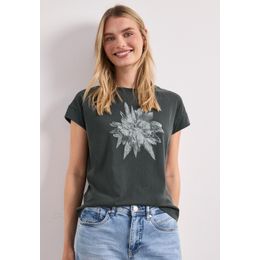 Print-Shirt Street One, Damen, Gr. 34, deep bound gr&uuml;n, Web, 100% Baumwolle, gebl&uuml;mt, normal normal, Rundhals, abgesteppt, Shirts, aus reiner Baumwolle
