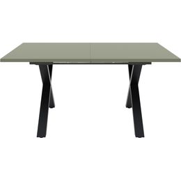 M&auml;usbacher Esstisch M&Auml;USBACHER, schwarz feinstruktur, glas olivgr&uuml;n glanz, schwarz feinstruktur, glas olivgr&uuml;n glanz, H:75cm, Tische, Esstisch, Esstisch ausziehbar auf 210 cm, eckige Tischform, Gestell X-Form