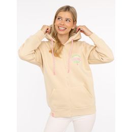 Kapuzensweatjacke Zwillingsherz "Sailing Club", Damen, Gr. L/XL, beige, angeraute Sweatware, Obermaterial: 50% Baumwolle, 50% Polyester, Sweatjacken, Kapuzensweatjacke mit gro&szlig;er SAILING Applikation am R&uuml;cken und Tasche