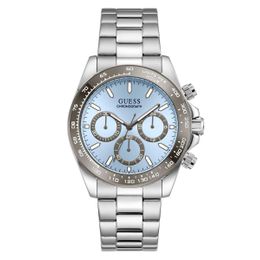 Chronograph Guess "ARTHUR", silberfarben, hellblau, Armbanduhren, Herren, Chronograph, Quarzuhr, Armbanduhr, Herrenuhr, Edelstahlarmband, analog