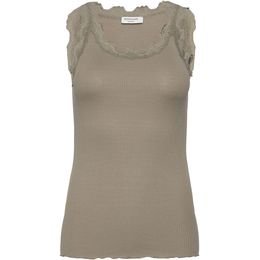 Spitzentop rosemunde "Babette Silk Top mit Seide", Damen, Gr. M, gr&uuml;n (khaki), Feinstrick, Obermaterial: 70% Seide, 30% Baumwolle, unifarben, k&ouml;rpernah h&uuml;ftbedeckend, Rundhals, Tops Spitzentop, Vintage-Spitzenbesatz, mit Rundhalsausschnitt, hoher Seidenanteil