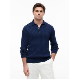 Polokragenpullover Tommy Hilfiger "CLASSIC COTTON CABLE", Herren, Gr. L, carbon navy, Strick, Obermaterial: 100% Baumwolle, regular fit, Rippb&uuml;ndchen, Pullover, mit Zopfmuster, regular fit