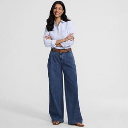 LANDS' END Leichte Bundfalten-Jeans mit weitem Bein, Damen,  Blau, Baumwolle, by Lands' End
