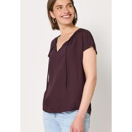 Kurzarmbluse STREET ONE STUDIO, Damen, Gr. 34, very berry, Stoff, 100% Viskose, unifarben, normal normal, Rundhals, abgesteppt, Blusen, aus softer Viskose