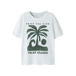 T-Shirt name it "NKMJUDE SS NREG TOP BOX", Jungen, Gr. 134/140, hellwei&szlig;, Jersey, Obermaterial: 100% Baumwolle, bedruckt, regular fit normal, Rundhals, Shirts T-Shirt, Baumwolle, regular fit