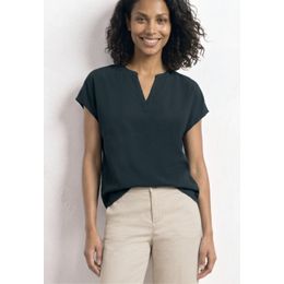 Kurzarmbluse Street One, Damen, Gr. 34, hunter gr&uuml;n, Stoff, 100% Viskose, unifarben, normal normal, Rundhals, abgesteppt, Blusen, mit geschlitztem Rundhalsausschnitt