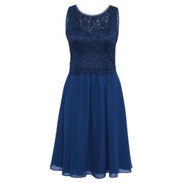 Abendkleid Vera Mont "Damen mit Spitze", Damen, Gr. 34, Normalgr&ouml;&szlig;en, blau (festival blau), Chiffon, Obermaterial: 100% Polyester. Futter: 100% Polyester, festlich, Basic schmal kurz, Rundhals, Kleider Abendkleid, Spitze