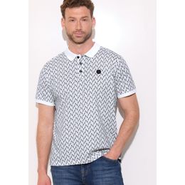 Poloshirt Street One MEN, Herren, Gr. L (42), hellwei&szlig;, Web, 100% Baumwolle, unifarben, normal 3/4-L&auml;nge, hoch geschlossener Ausschnitt, abgesteppt, Shirts, aus reiner Baumwolle